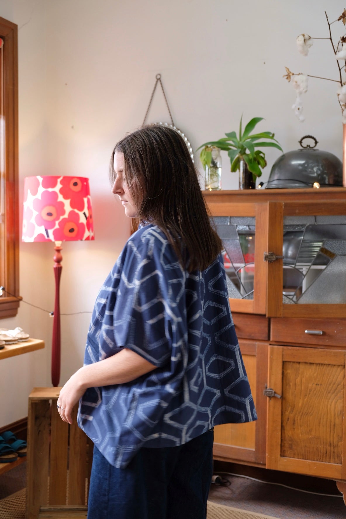Square Cut Shirt - Indigo/Ivory; cotton boxy shirt one size Brigid ...