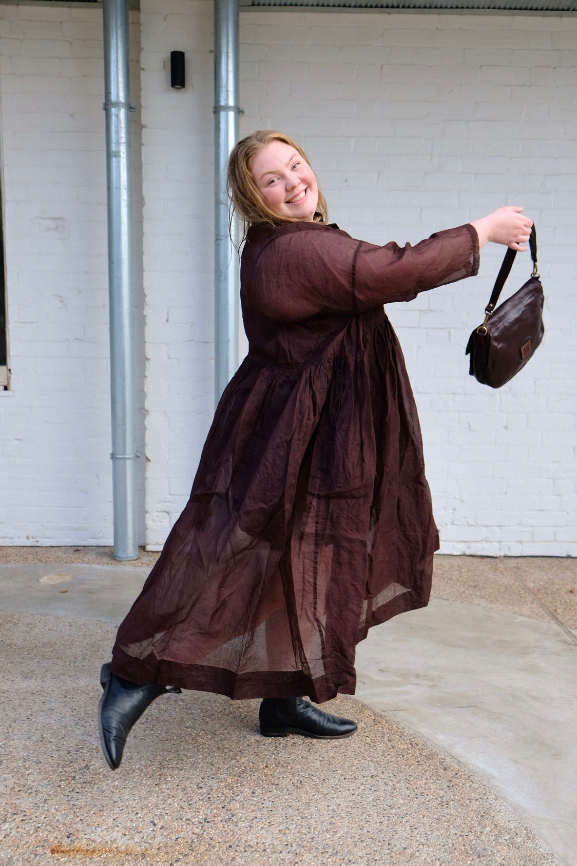 Edith Dress - Cotton Organdy - Chocolate; MegbyDesign Australia